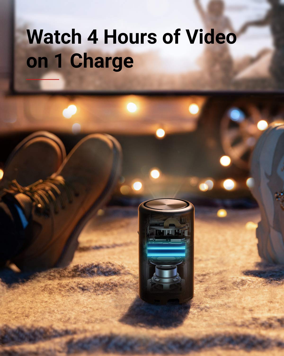 Nebula Capsule, by Anker, Smart Portable Wi-Fi Mini Projector, 100 ANSI lm Pocket Cinema, DLP, 360° Speaker, 100" Picture, 4-Hour Video Playtime, and App-Watch Anywhere (Renewed)