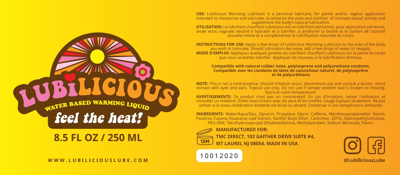 LUBILICIOUS PERSONAL WATER BASED LUBRICANT Warming Lube Pump Top 8.5 oz - Water Based Lubricant for Gentle Warming Lubrification - Trusted Lubricants for Privacy