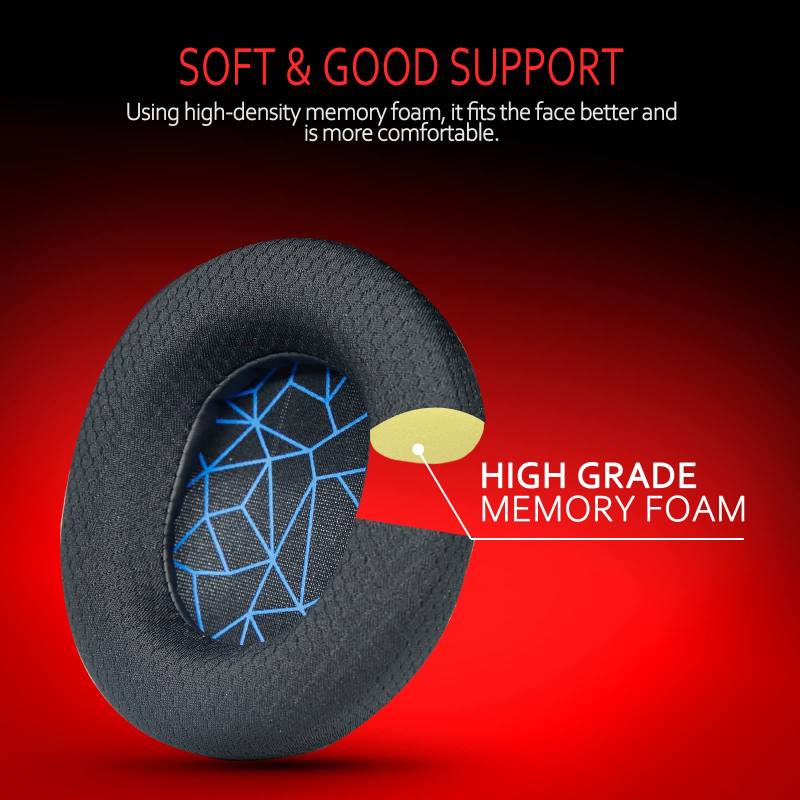 Krone Kalpasmos Professional Arctis 7 Ear Cushion - Blue Breathable Fabric Replacement Earpads for SteelSeries Arctis 1/Pro/3/5/7/7+/7p/7X/9, Prime All Models Wireless Headset