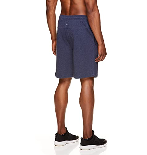 Gaiam Men's French Terry Yoga Shorts - Athletic Gym and Running Sweat Short with Pockets - Savasa Navy Heather, Large