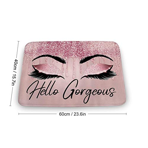 Hello Gorgeous Doormats for Front Door, Pink Drip Glitter Eyelash Welcome Mats, Mud Absorbent Door Mats with Non Slip Rubber Back, Soft and Thick Floor Mat for Inside, Outside, Bathroom, Entrance