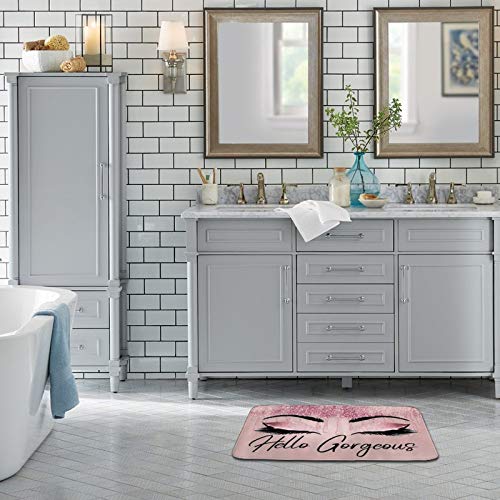 Hello Gorgeous Doormats for Front Door, Pink Drip Glitter Eyelash Welcome Mats, Mud Absorbent Door Mats with Non Slip Rubber Back, Soft and Thick Floor Mat for Inside, Outside, Bathroom, Entrance