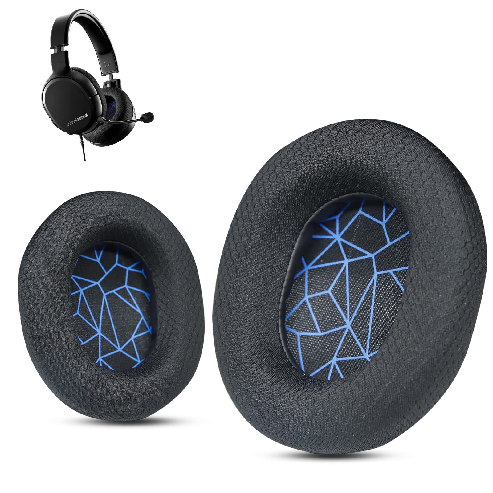 Krone Kalpasmos Professional Arctis 7 Ear Cushion - Blue Breathable Fabric Replacement Earpads for SteelSeries Arctis 1/Pro/3/5/7/7+/7p/7X/9, Prime All Models Wireless Headset