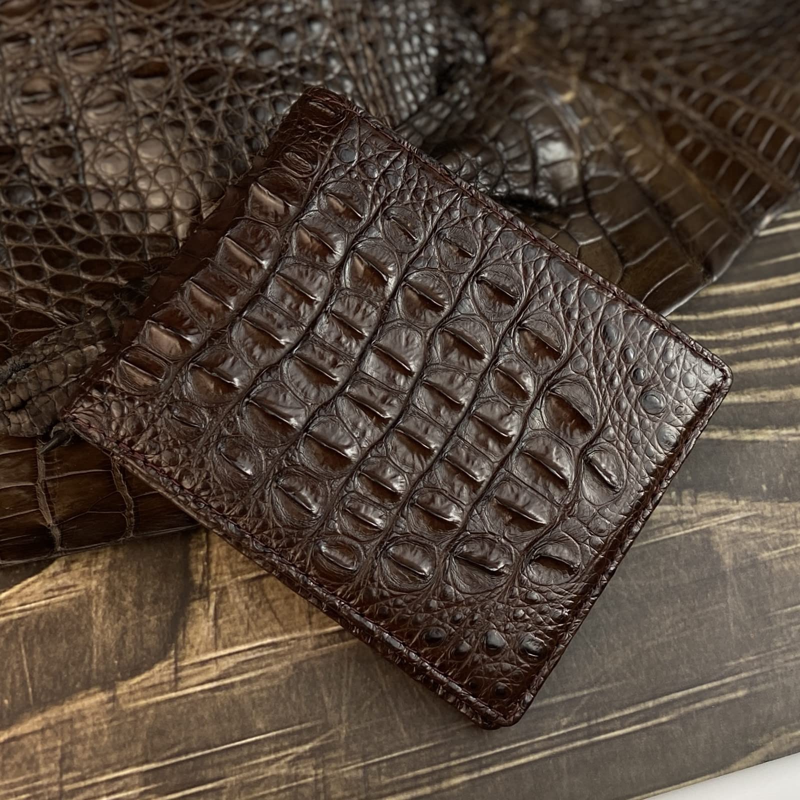Dark Brown Bifold Leather Wallet For Men With Flip Out ID Holder Credit Card Premium RFID Blocking AIIgator Double Side Handmade Gift For Birthday Wedding Anniversary Father's Day VINAM-100