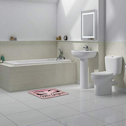 Hello Gorgeous Doormats for Front Door, Pink Drip Glitter Eyelash Welcome Mats, Mud Absorbent Door Mats with Non Slip Rubber Back, Soft and Thick Floor Mat for Inside, Outside, Bathroom, Entrance