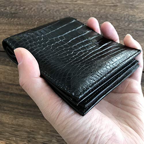 CHERRY CHICK Men's Luxury Crocodile Wallet Genuine Skin for Husband, Brother, Son, Father's Present (Black-Belly-Horizontal)