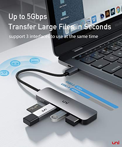 USB C to USB Hub with 100W PD, uni (Slim& Aluminum& Nylon) USB Type C to USB Adapter with Hight Speed 3*USB 3.0, USB-C Power Delivery, Thunderbolt 3 Compatible with MacBook Pro, XPS, Pixelbook