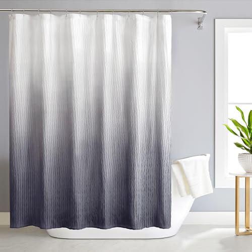 Reeple Ombre Shower Curtain Set with Hooks for Bathroom Textured Waterproof Gradient Fabric Bath Shower Curtain 72 x 72 Inches Grey