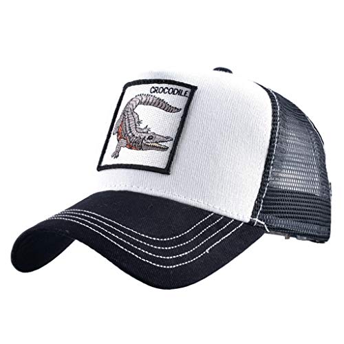 Unisex Animal Mesh Trucker Hat Strapback Square Patch Baseball Caps (One Size, Black White Crocodile)