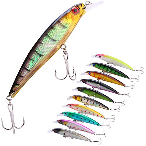 Sougayilang Minnow Fishing Lures Crankbaits Set Fishing Hard Baits Swimbaits Boat Topwater Lures for Trout Bass Perch Fishing-Style-E 10Pcs