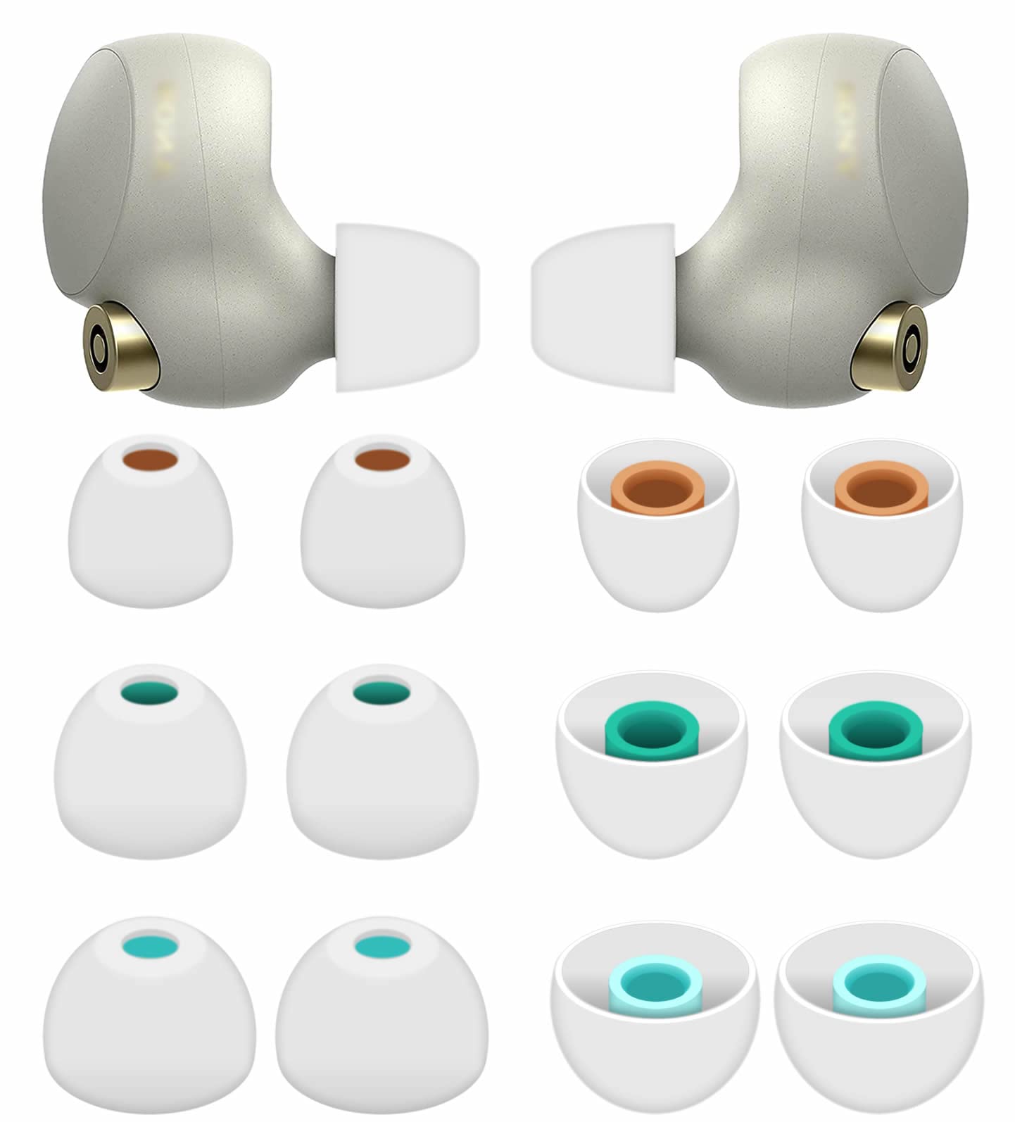 6 Pairs Replacement Ear Tips Buds for WF-1000XM5 / WF-1000XM4 / WF-C700N / WF-C500, Eartips Earbuds Flexible Soft Silicone Rubber Skin Accessories Compatible with Sony WF-1000XM5 - S/M/L White