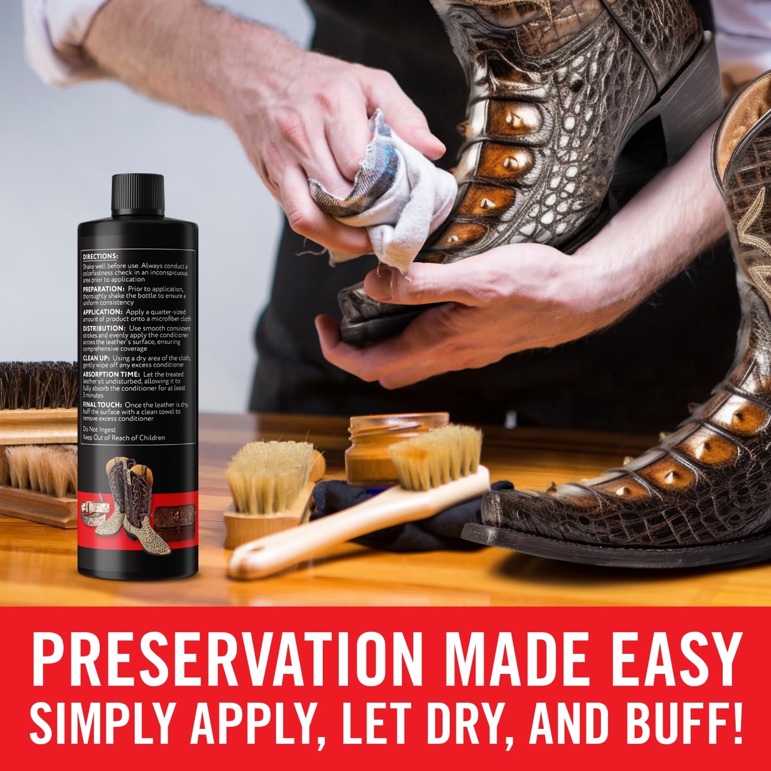 Exotic Leather Conditioner for Boots - Made in USA Leather Cleaner Specially Formulated to Clean & Condition Your Reptile & Exotic Skins - Snakeskin Conditioner - Crocodile Leather Conditioner - 8oz