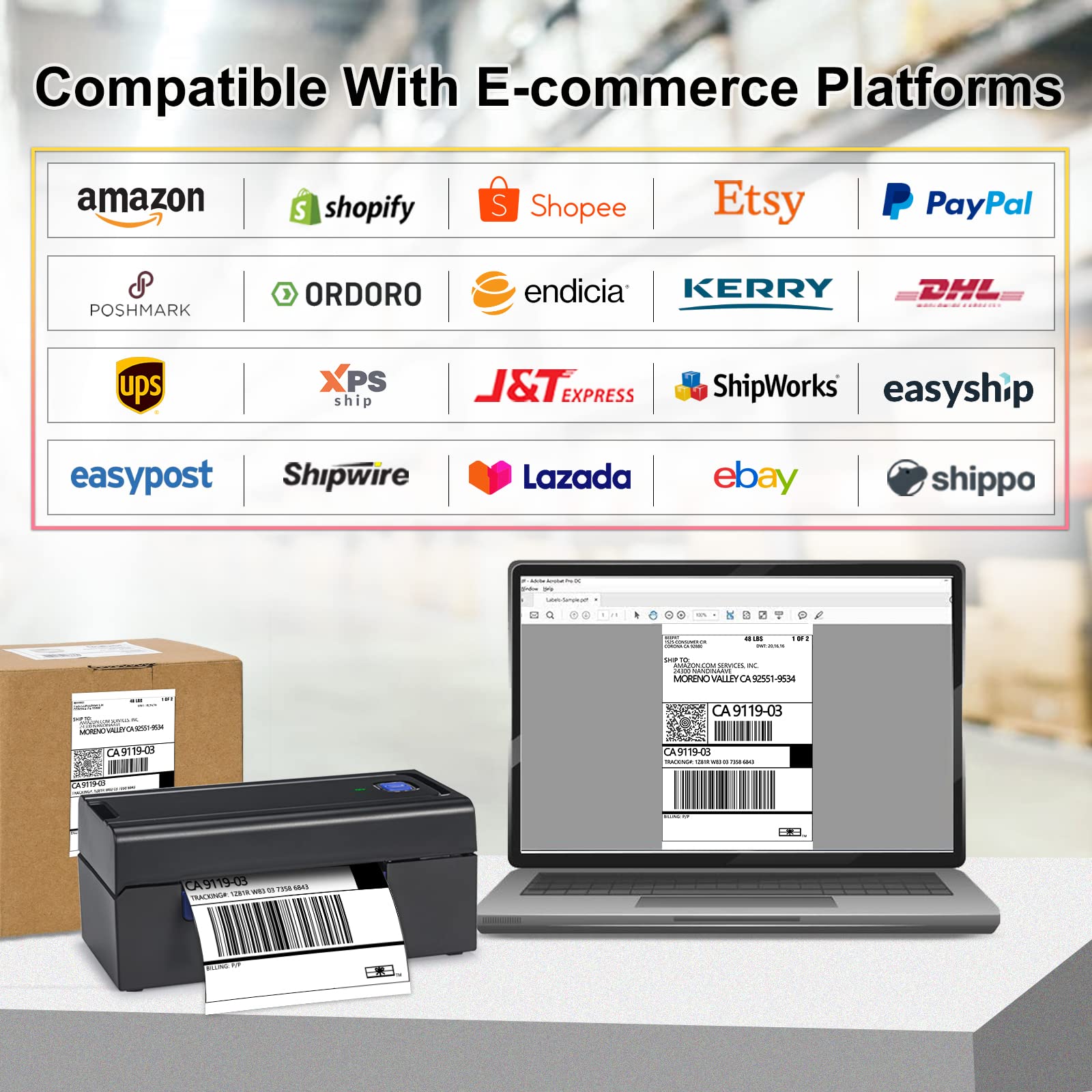 beeprt Bluetooth Shipping Label Printer - Wireless 4x6 Thermal Label Printer for Shipping Packages, Desktop Label Printer Compatible with Shopify, Ebey, Amazon, Etsy, FedEx, UPS, Small Business