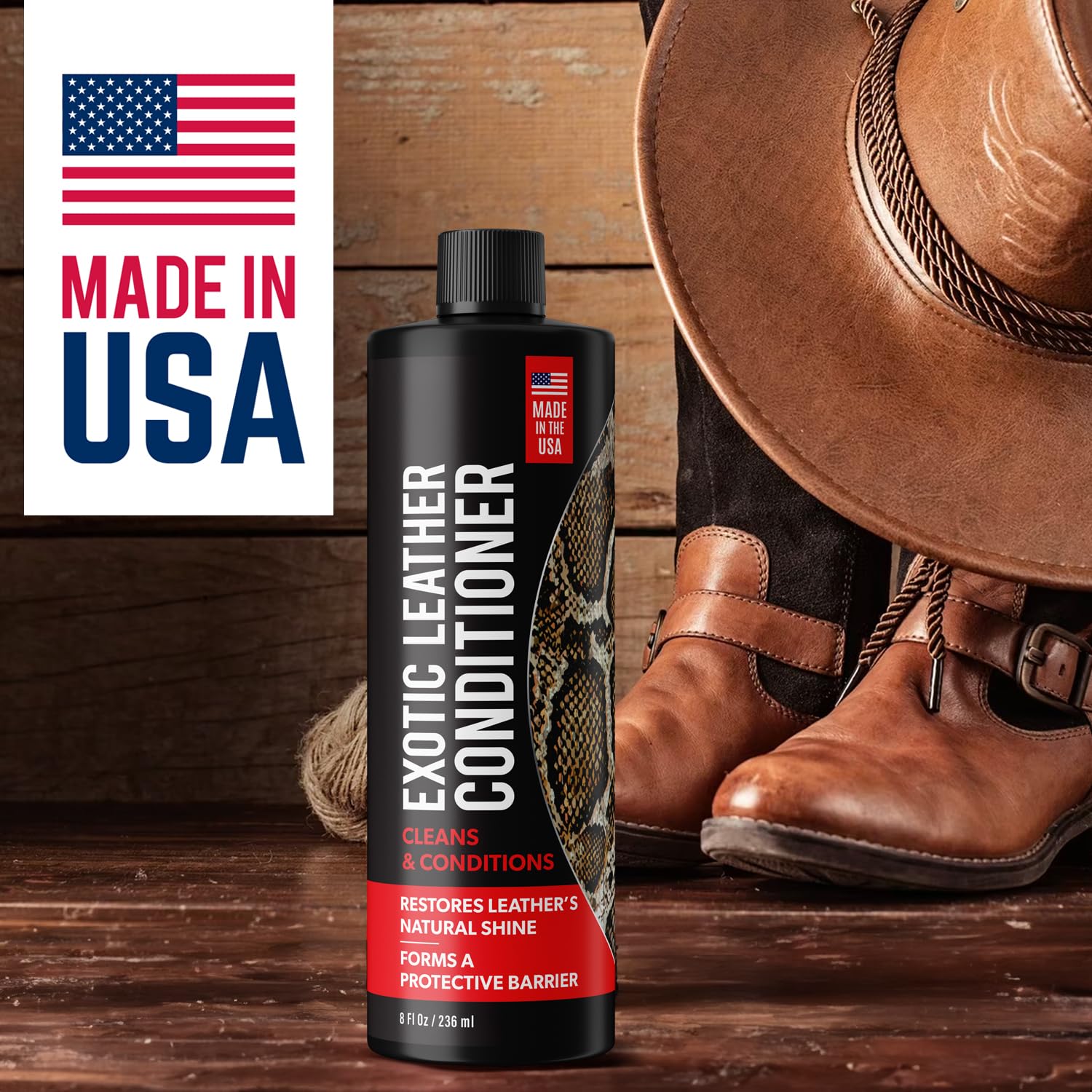 Exotic Leather Conditioner for Boots - Made in USA Leather Cleaner Specially Formulated to Clean & Condition Your Reptile & Exotic Skins - Snakeskin Conditioner - Crocodile Leather Conditioner - 8oz