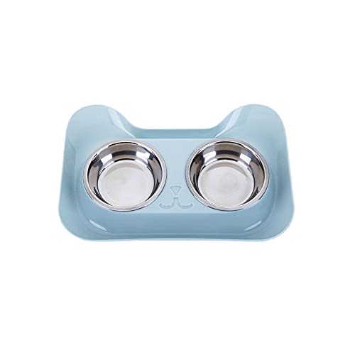 FUUIE Bowls for Food and Water Double Dog Cat Bowls Cute Cat Shaped Food Water Feeder for Small Dogs Cats Feeding Stainless Steel Pet Bowl Supplies (Color : Blue)