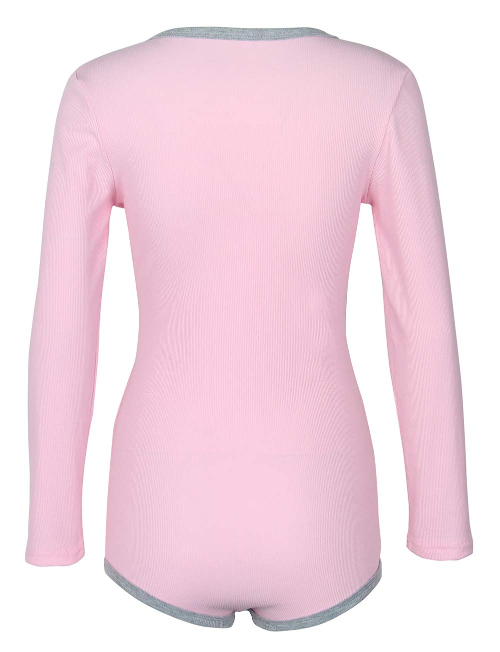 Roselux Women's Sexy Deep V Neck Shorts Long Sleeve Knitted One Piece Bodysuit Bodycon Rompers Overall (598#Pink-2,M)