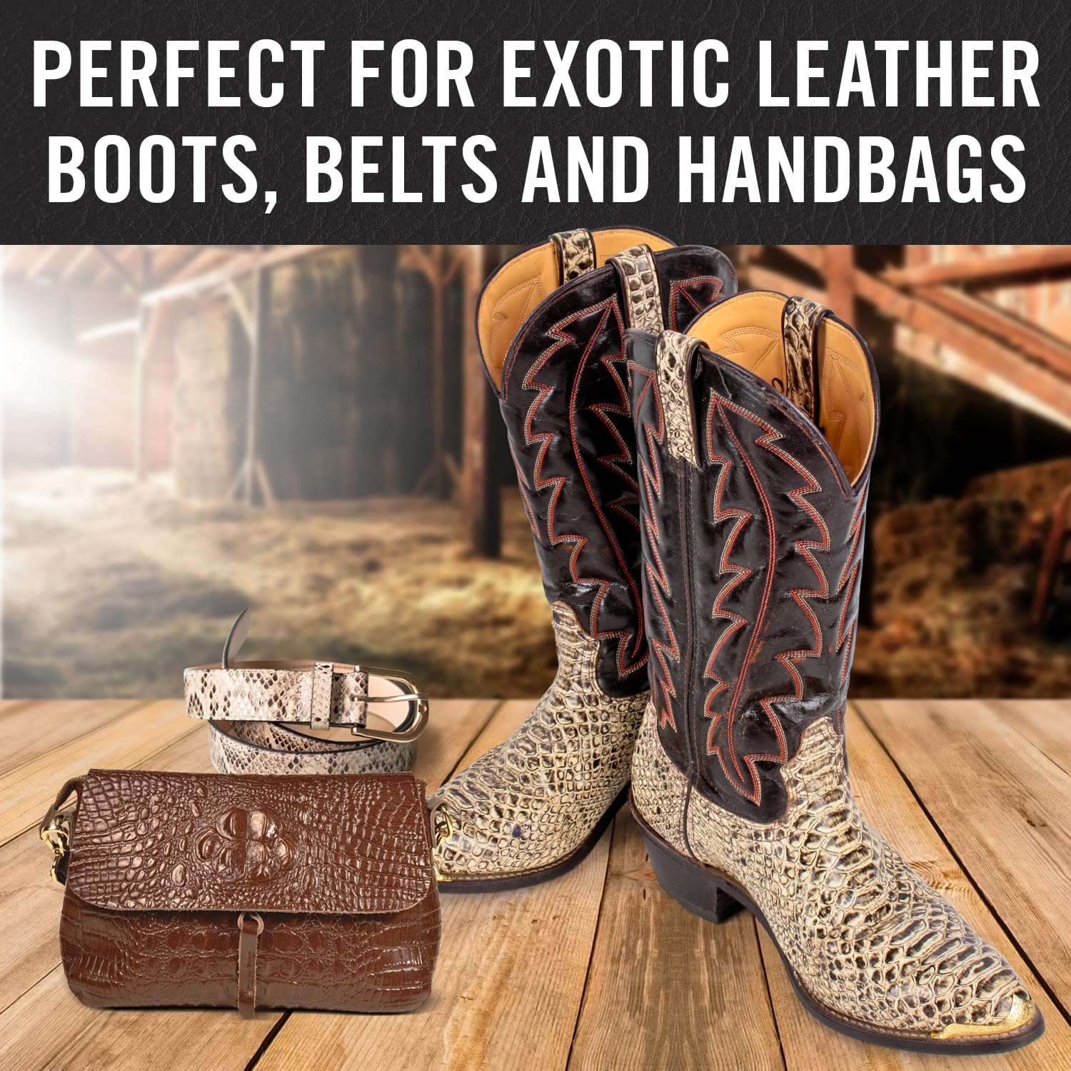 Exotic Leather Conditioner for Boots - Made in USA Leather Cleaner Specially Formulated to Clean & Condition Your Reptile & Exotic Skins - Snakeskin Conditioner - Crocodile Leather Conditioner - 8oz