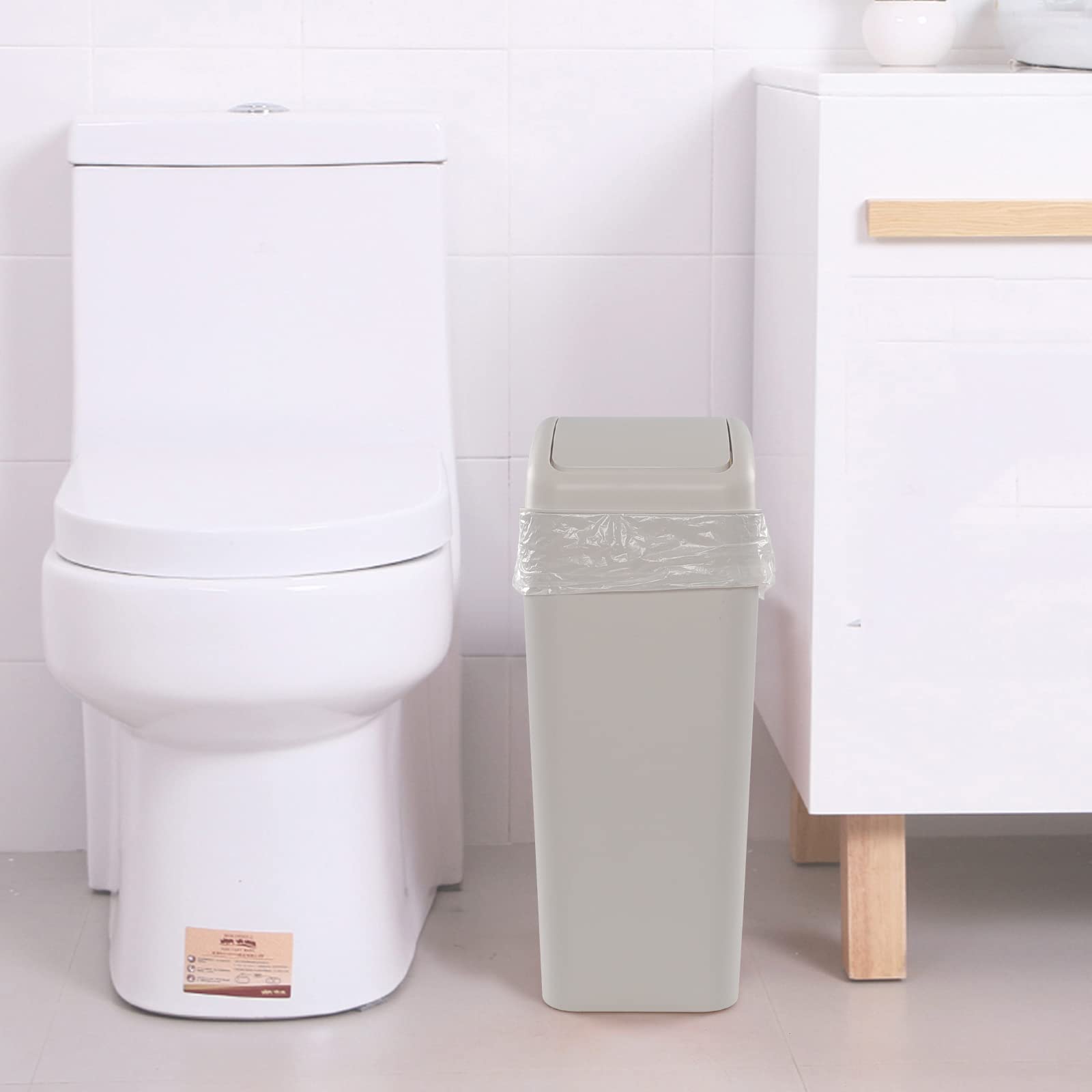 Saedy Swing Lid Trash Can, Greyish Plastic, 14 L Capacity