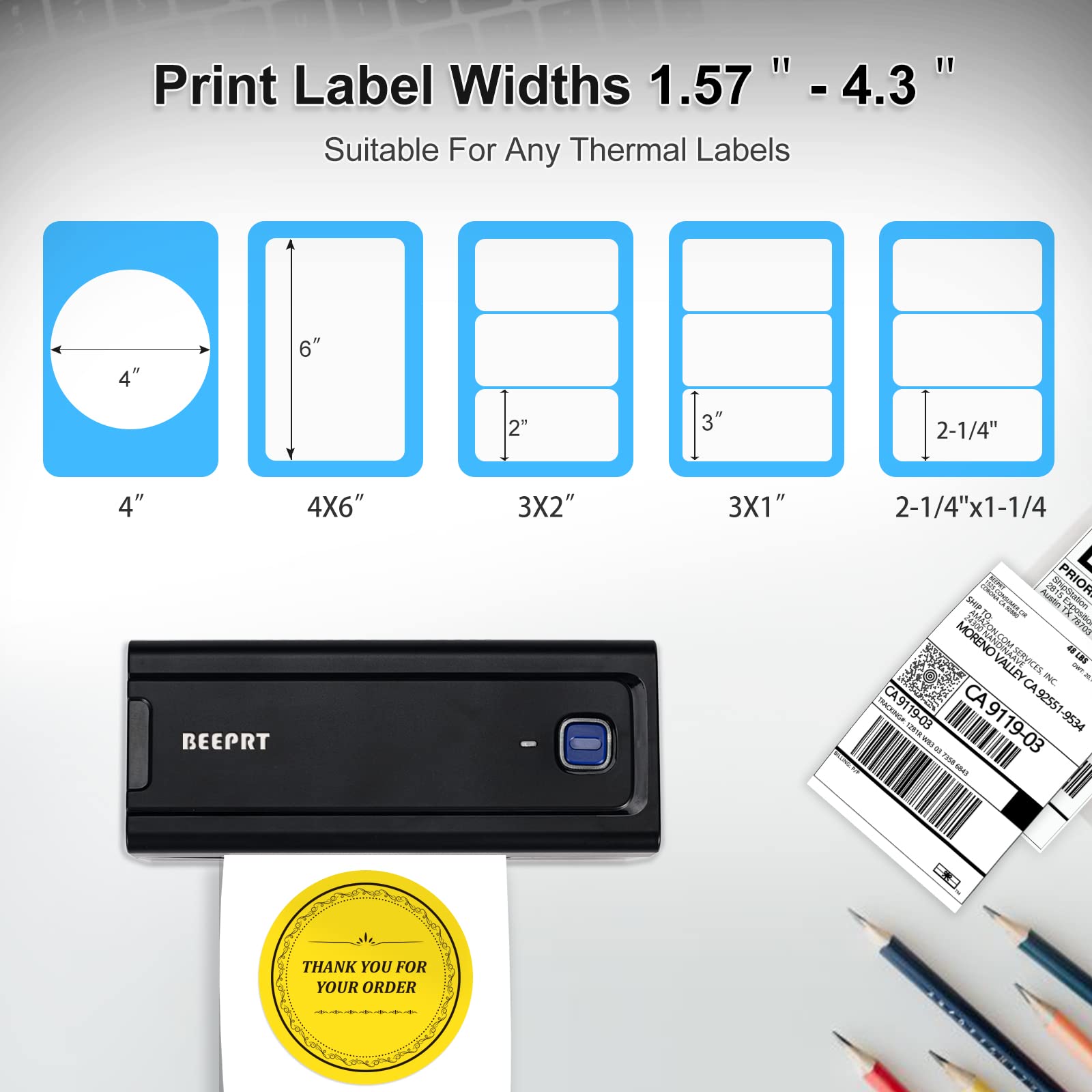 beeprt Bluetooth Shipping Label Printer - Wireless 4x6 Thermal Label Printer for Shipping Packages, Desktop Label Printer Compatible with Shopify, Ebey, Amazon, Etsy, FedEx, UPS, Small Business