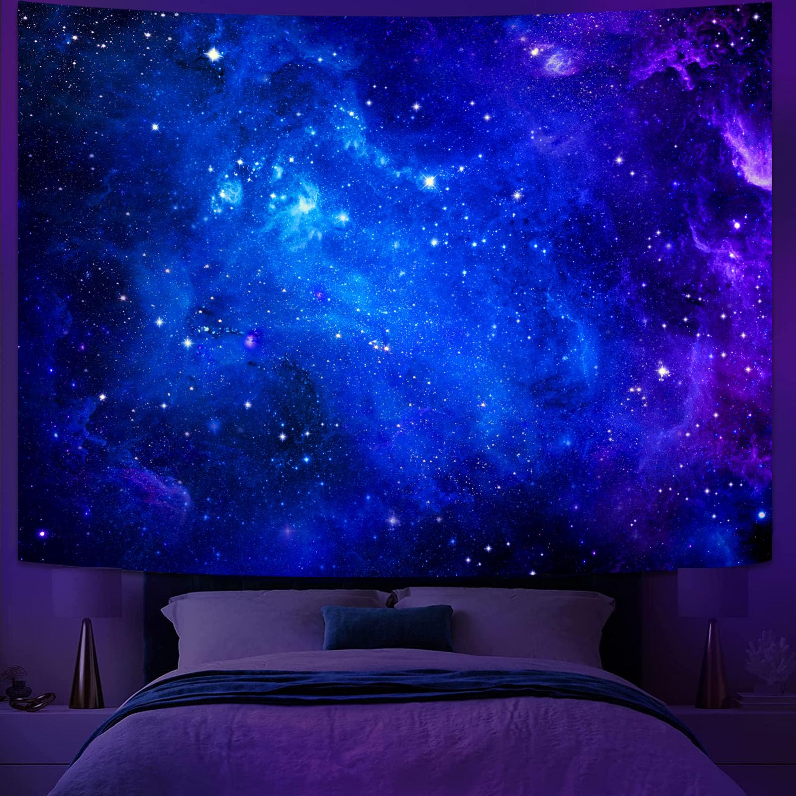 Faxdong Galaxy Universe Space Tapestry, Blacklight Starry Night Sky Mysterious Nebula Stars Ceiling tapestries for Bedroom Backdrop Wall Decor 68×90 inch