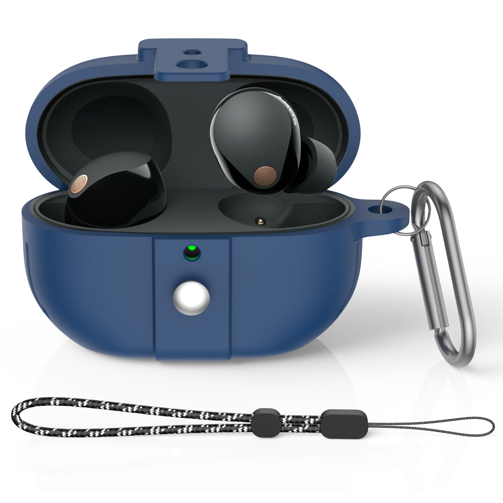 Secure Lock Case for Sony WF-1000XM5 Earbuds(2023), WOFRO Shockproof Anti-Scratch Silicone Protective Cover Skin Designed for Sony WF1000XM5 Sony XM5 Wireless Earbuds with Lanyard&Keychain (Blue)