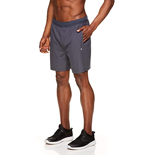 Gaiam Men's Yoga Shorts with Liner - Athletic Gym Running and Workout Shorts with Pockets - Upside Ebony, Small