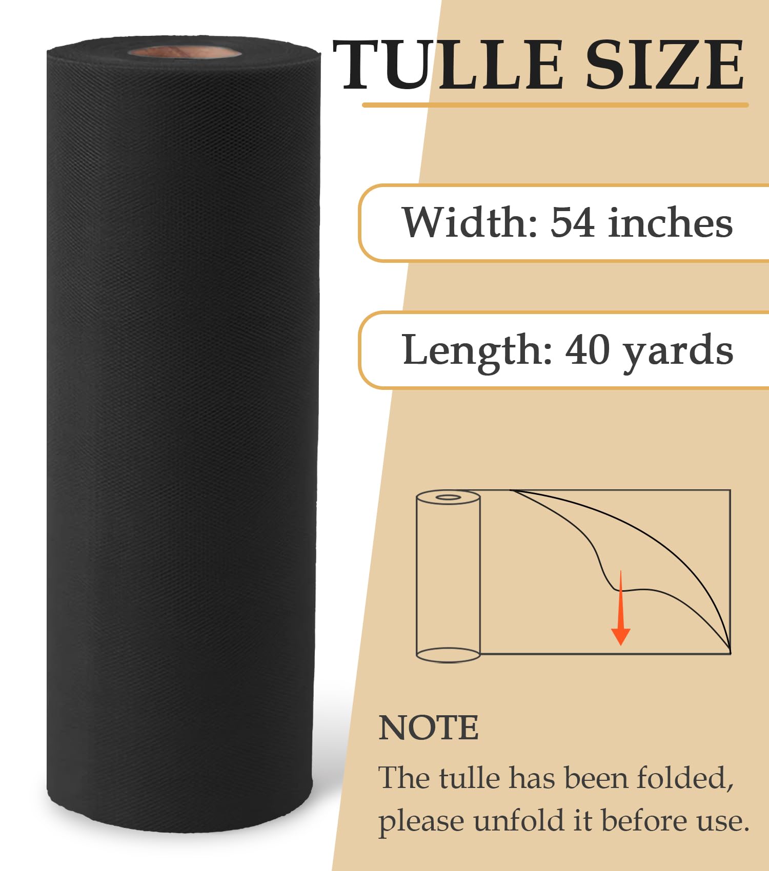 Luceinvita Black Tulle Fabric Roll, 54" x 40 Yards (120FT) Tulle for Halloween Decoration DIY Tutu Party Backdrop Baby Shower Table Skirts Gift Wrapping