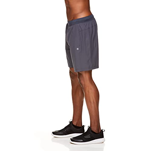 Gaiam Men's Yoga Shorts with Liner - Athletic Gym Running and Workout Shorts with Pockets - Upside Ebony, Small