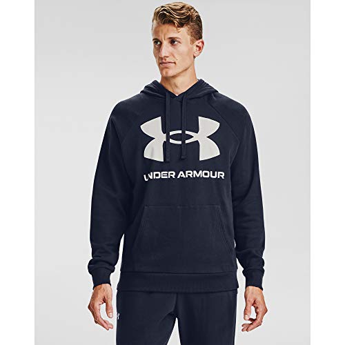 Under Armour Mens Rival Fleece Big Logo Hoodie , Midnight Navy (410)/Onyx White , XX-Large