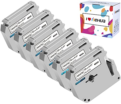 Hehua 6 Pack Compatible Label Tape Replacement for Brother P-touch M Tape 1/2 MK231 MK-231 M-231 M231 M-K231s 12mm 0.47" Black Print on White Tape for PT-65 PT-M95 PT-45M PT-80 PT-90 PT-70 Label Maker