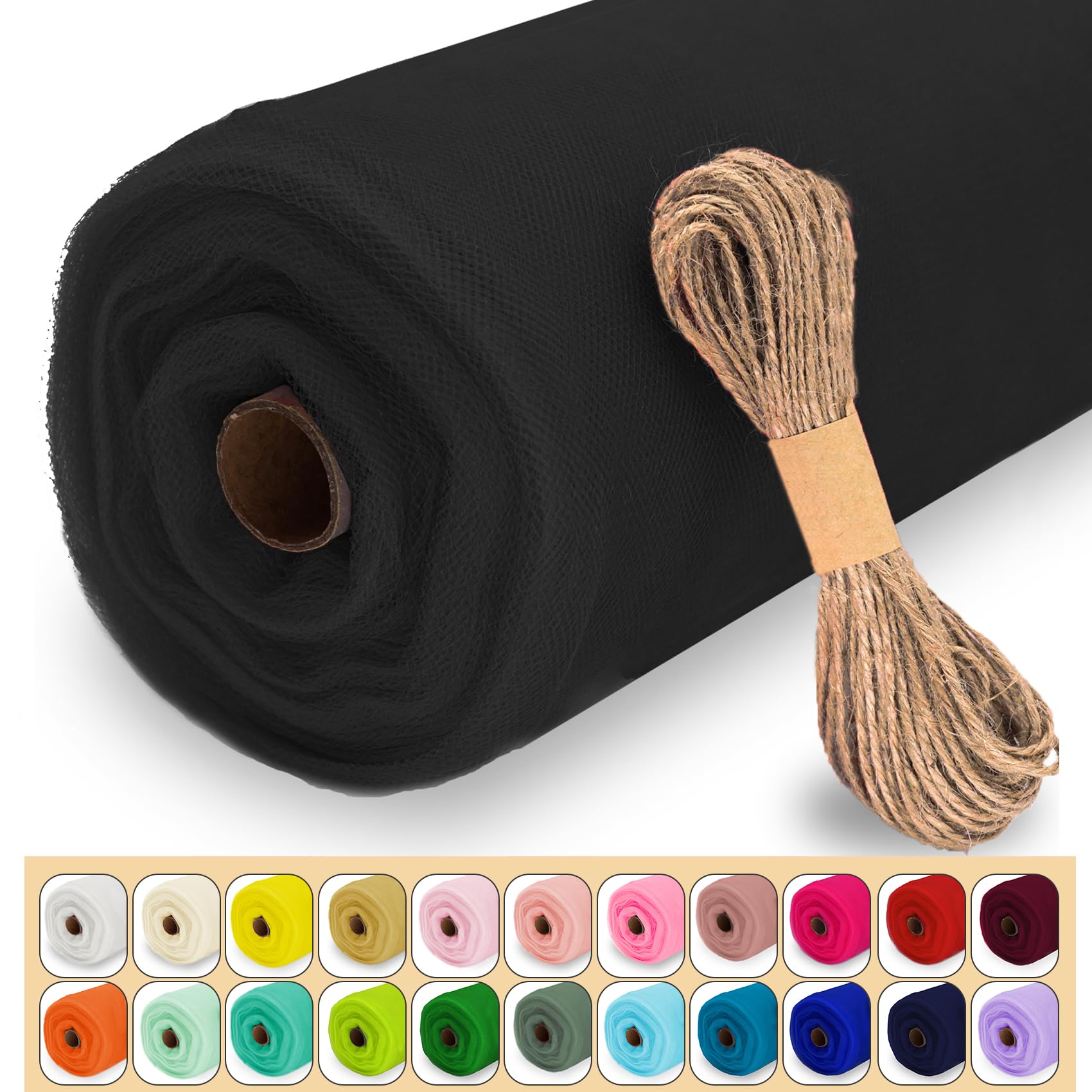 Luceinvita Black Tulle Fabric Roll, 54" x 40 Yards (120FT) Tulle for Halloween Decoration DIY Tutu Party Backdrop Baby Shower Table Skirts Gift Wrapping