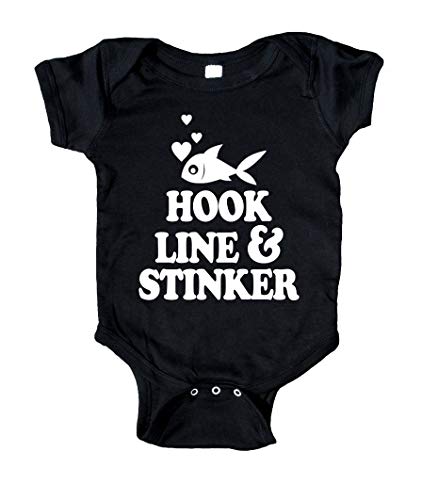 Sunray Clothing Hook Line and Stinker Baby Onesie Fish Girl Boy Gray