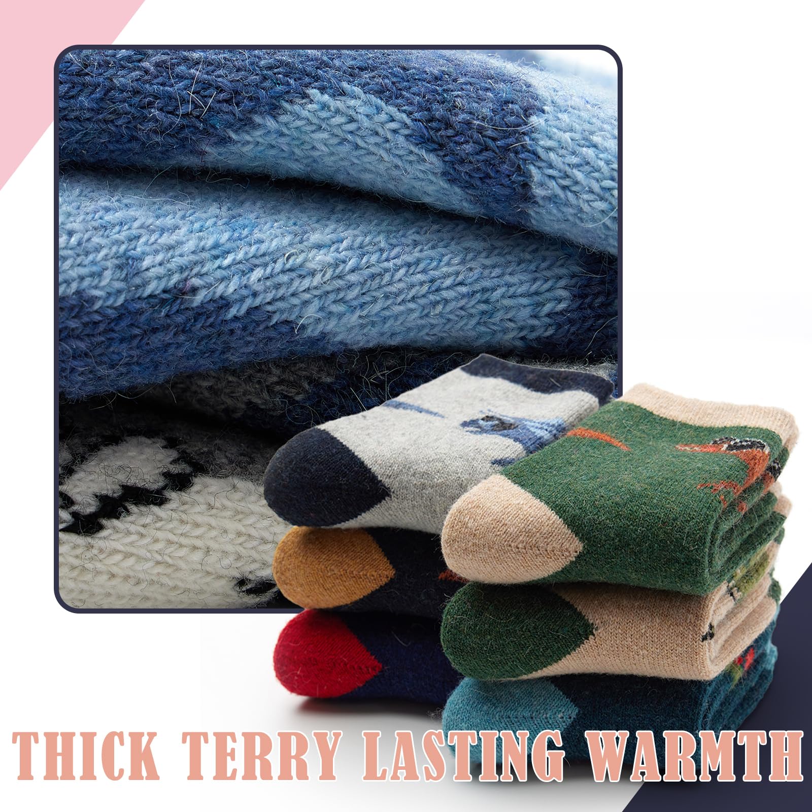 Boys Winter Wool Socks Kids Thick Warm Socks Thermal Crew Socks for Boys 6 Pairs 6-8 Years