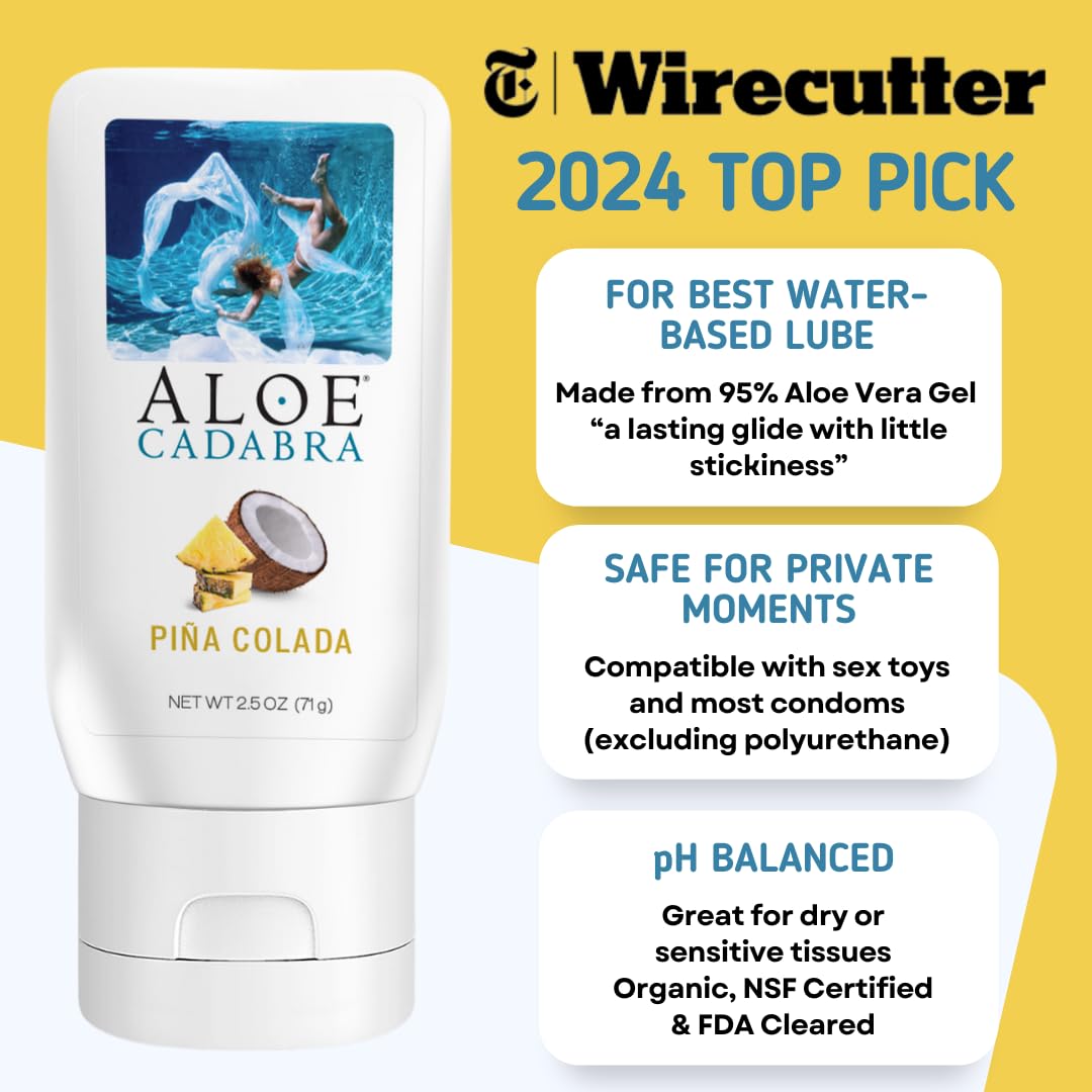 Aloe Cadabra Flavored Personal Lubricant and Vaginal Moisturizer, Organic Edible Aloe Lube for Men, Women and Couples, Non-Staining, pH Balanced, Toy Compatible (Pina Colada, 2.5 Ounces, 1 Pack)