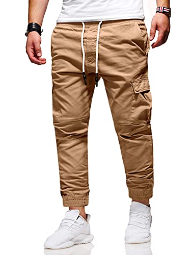 Uni Clau Mens Fashion Cargo Pants Athletic Joggers Pants Chino Trousers Sweatpants Khaki