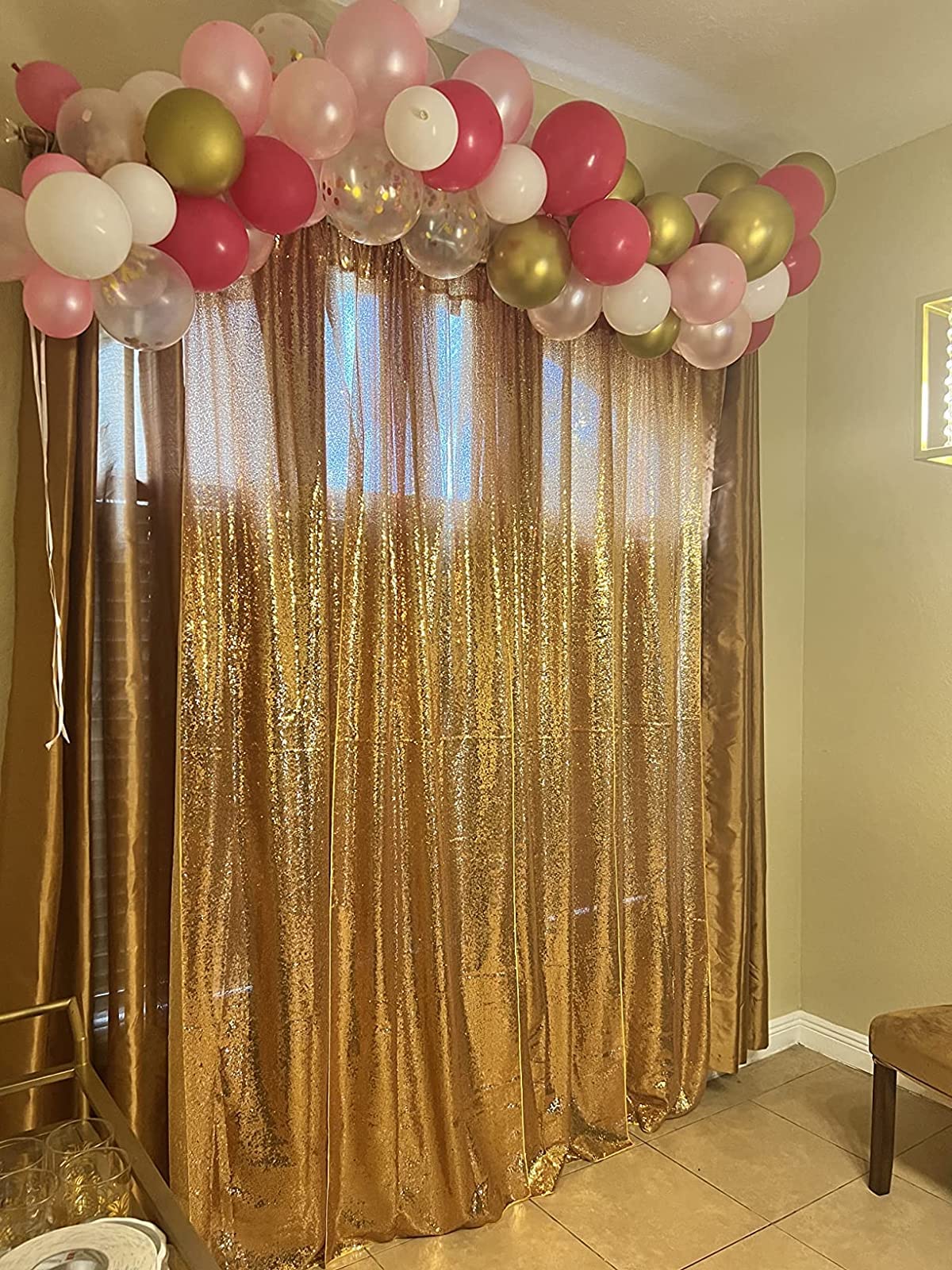 WISPET Gold Sequin Backdrop Curtains 1 Panel 8FTx8FT Glitter Gold Photo Backdrop Drapes Party Wedding Baby Shower Curtain Sparkle Photography Background