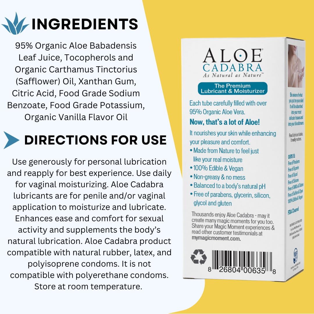 Aloe Cadabra Flavored Personal Lubricant and Vaginal Moisturizer, Organic Edible Aloe Lube for Men, Women and Couples, Non-Staining, pH Balanced, Toy Compatible (Pina Colada, 2.5 Ounces, 1 Pack)