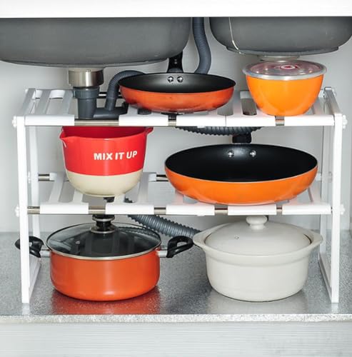 Under Sink Organizers and Storage Shelf,Expandable Cabinet Shelf Organizer Rack for Bedroom Bathroom Storage,Space-Saving Pot Lid Organizer