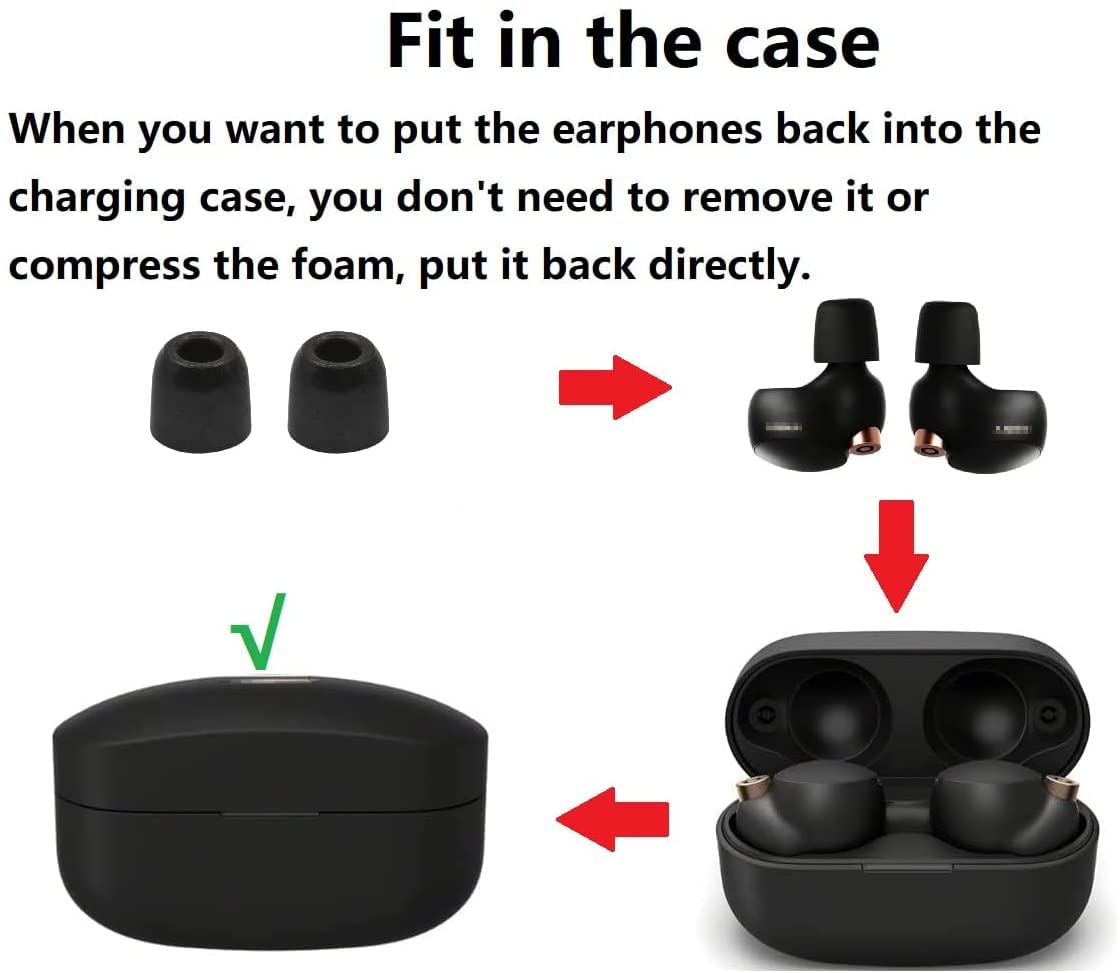 JNSA Replacement for Sony WF-1000XM4 1000XM5 C700n Linkbuds S Memory Foam Ear Tips Noise Canceling Foam Eartips Ear Plug Ear Tip L Size 3 Pairs, [Fit in Case], Black,Large Size (Foam4XM4B3PL)