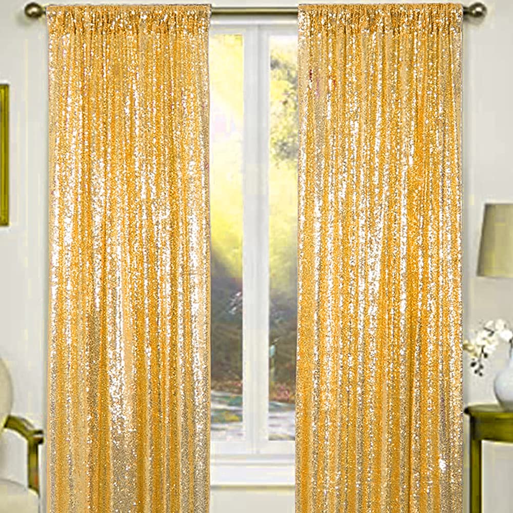WISPET Gold Sequin Backdrop Curtains 1 Panel 8FTx8FT Glitter Gold Photo Backdrop Drapes Party Wedding Baby Shower Curtain Sparkle Photography Background