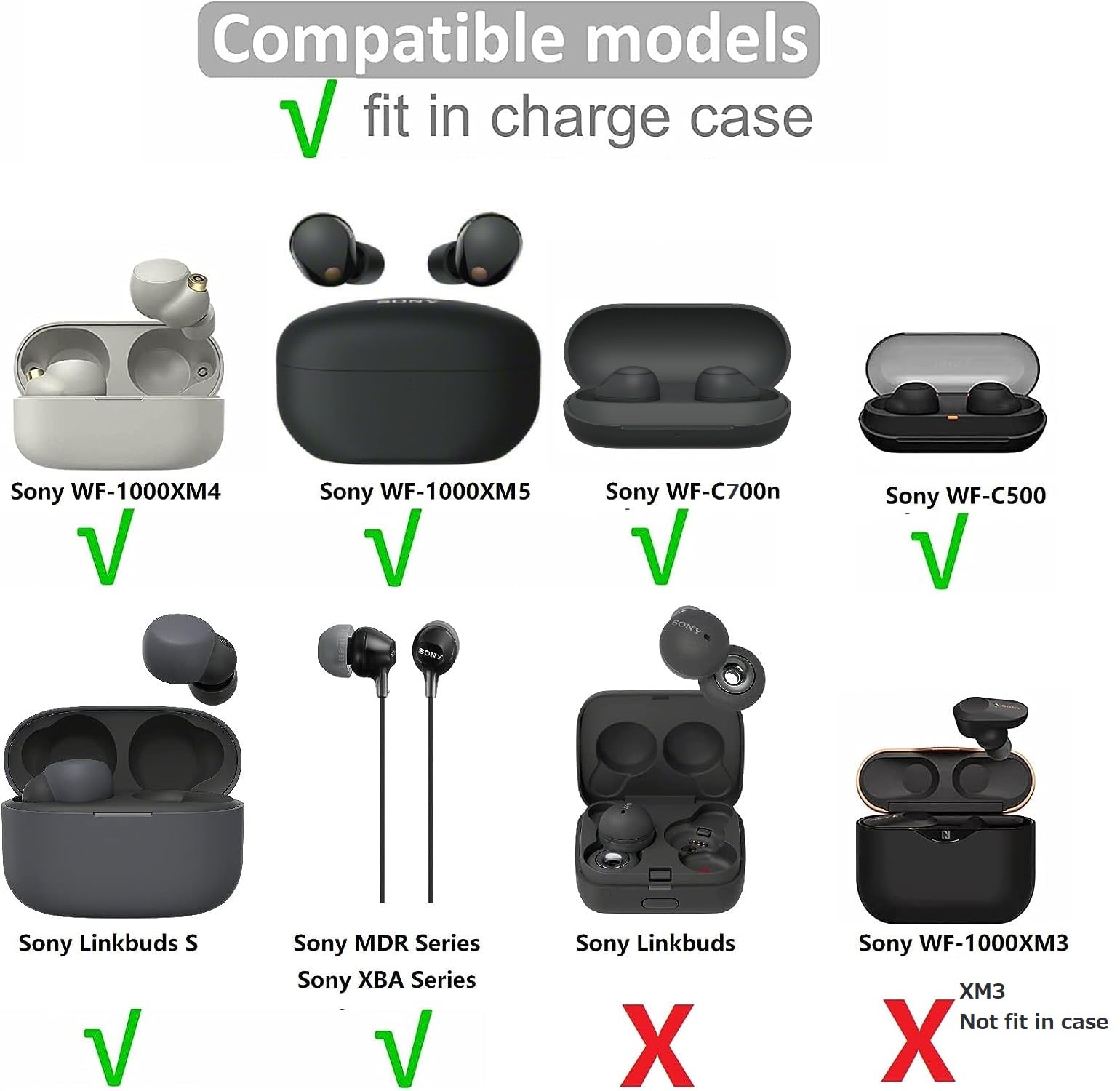 JNSA Replacement for Sony WF-1000XM4 1000XM5 C700n Linkbuds S Memory Foam Ear Tips Noise Canceling Foam Eartips Ear Plug Ear Tip L Size 3 Pairs, [Fit in Case], Black,Large Size (Foam4XM4B3PL)