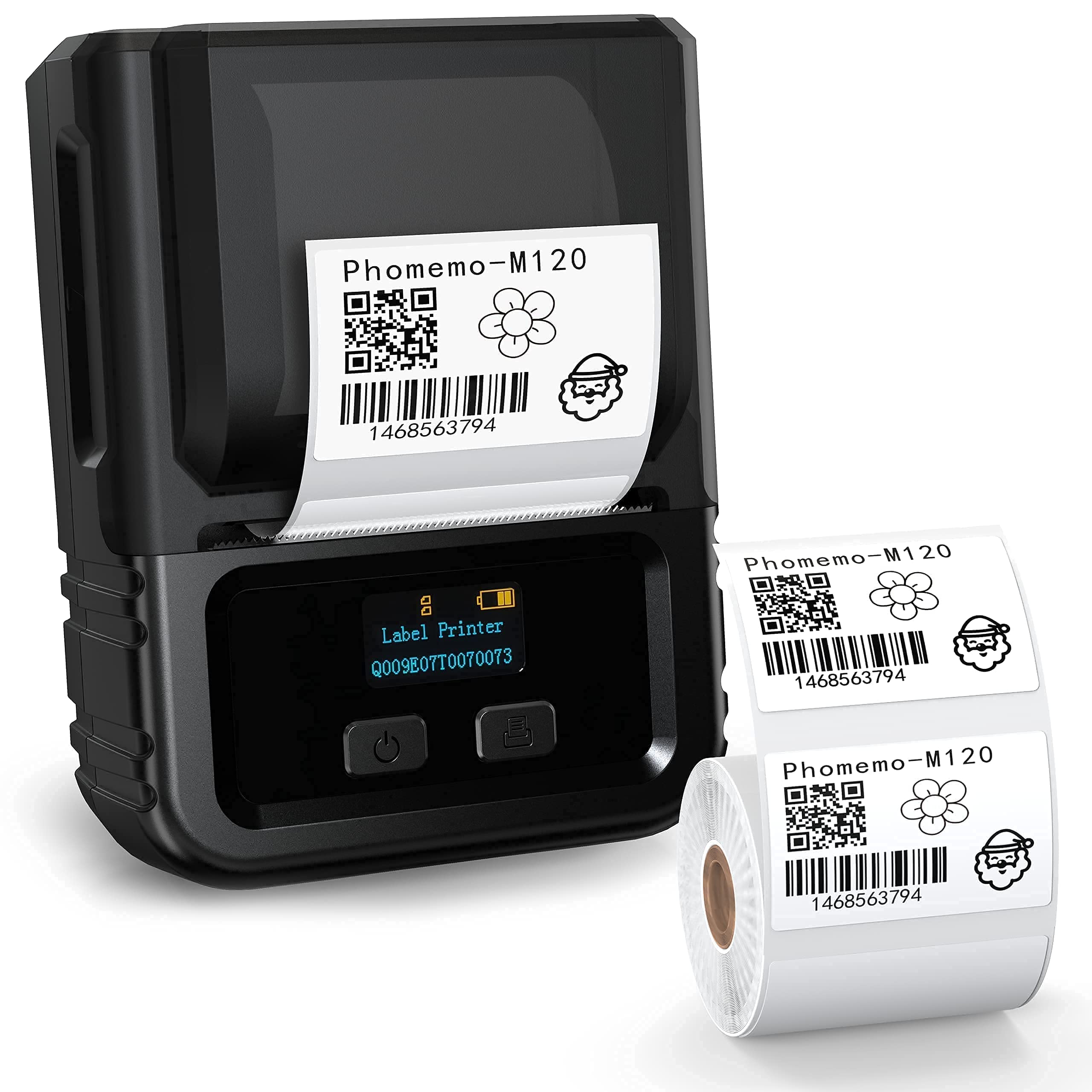 Phomemo Label Printer M120 Label Maker, Barcode Label Printer Portable Bluetooth Label Maker Machine with 3 Rolls 1.18''X0.78'' Thermal Label Paper