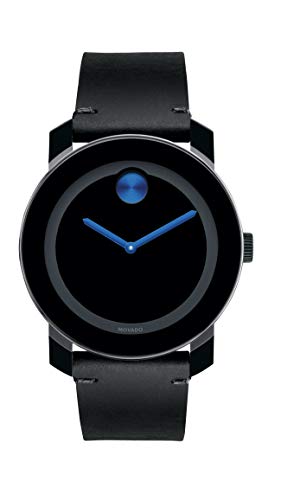 Movado Men's BOLD TR90 Watch with Sunray Dot and Leather Strap, Black/Blue (Model 3600307)
