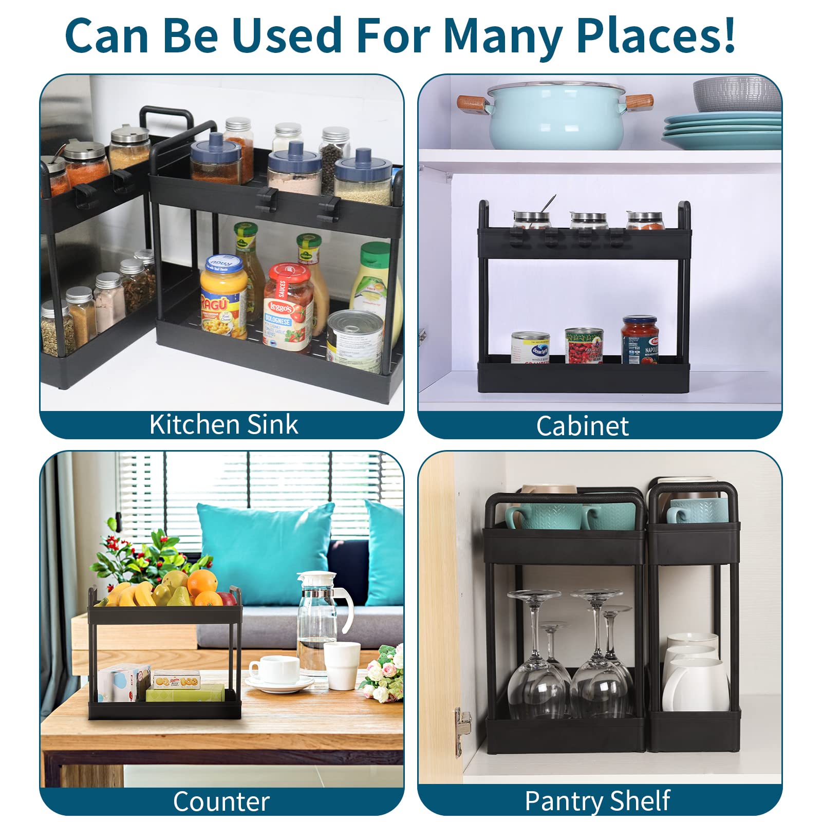 PINPON Under Sink Organizers and Storage 2 Pack, Home Organization and Storage 2-Tier Bathroom Counter Organizer, Multi-purpose Kitchen Sink Cup Organizer for Kitchen Cabinet Bathroom Laundry Room