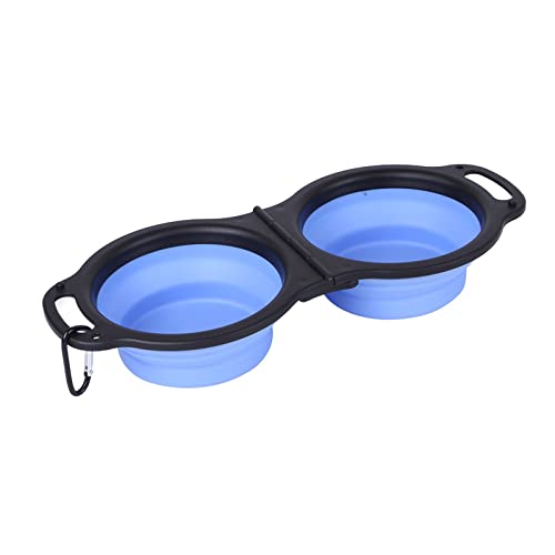 FUUIE Bowls for Food and Water Travel Silicone Double Pet Bowl (Color : Blue)