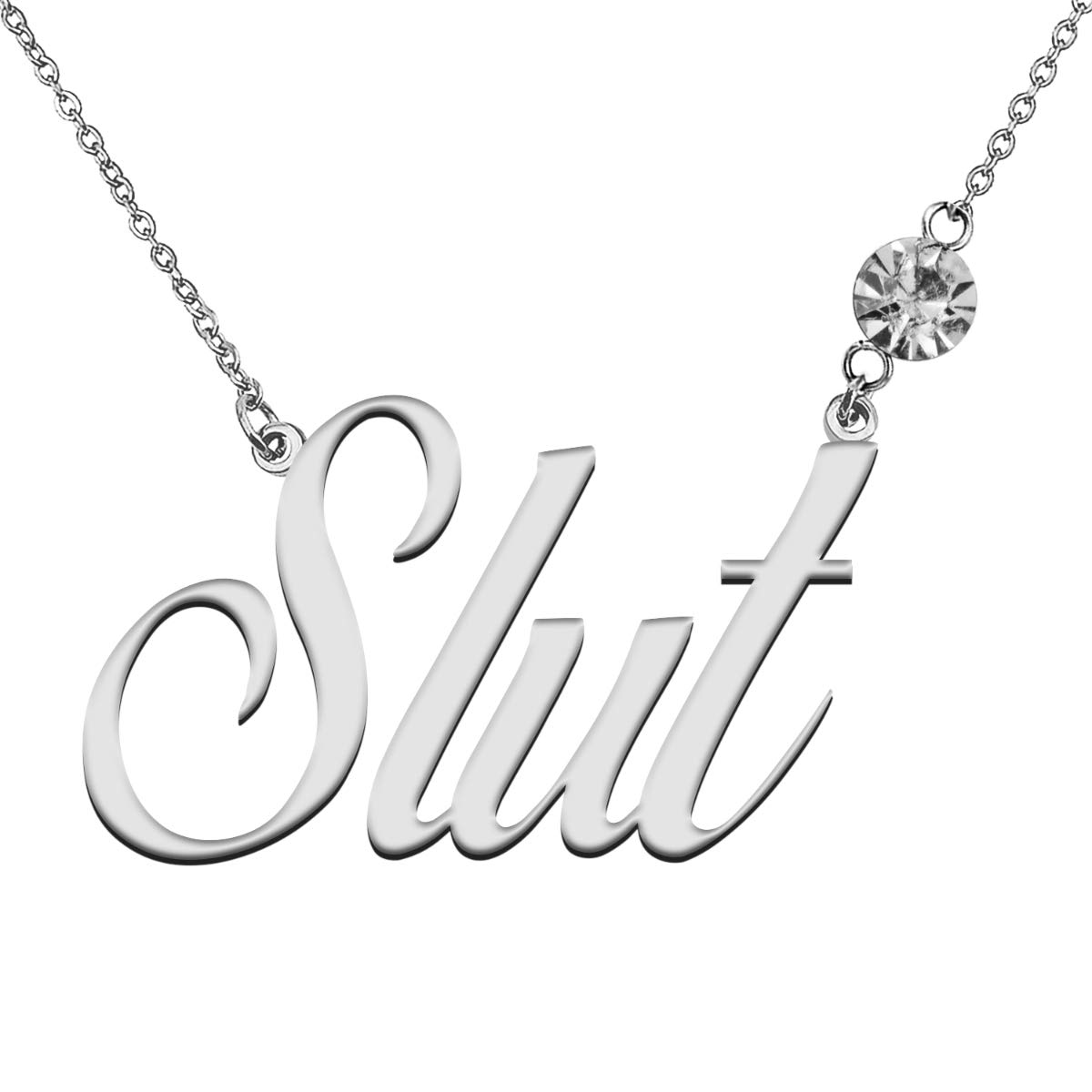 LikeFun Personalized Birthstone Name Necklace in Gold Silver Unique for Her Slut