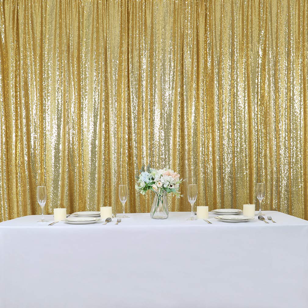 Hahuho Gold Sequin Backdrop Curtain, 4PCS 2FTx8FT Glitter Backdrop Curtain for Parties, Christmas, Wedding, Party Decoration（4 Panels, 2FT x 8FT, Gold