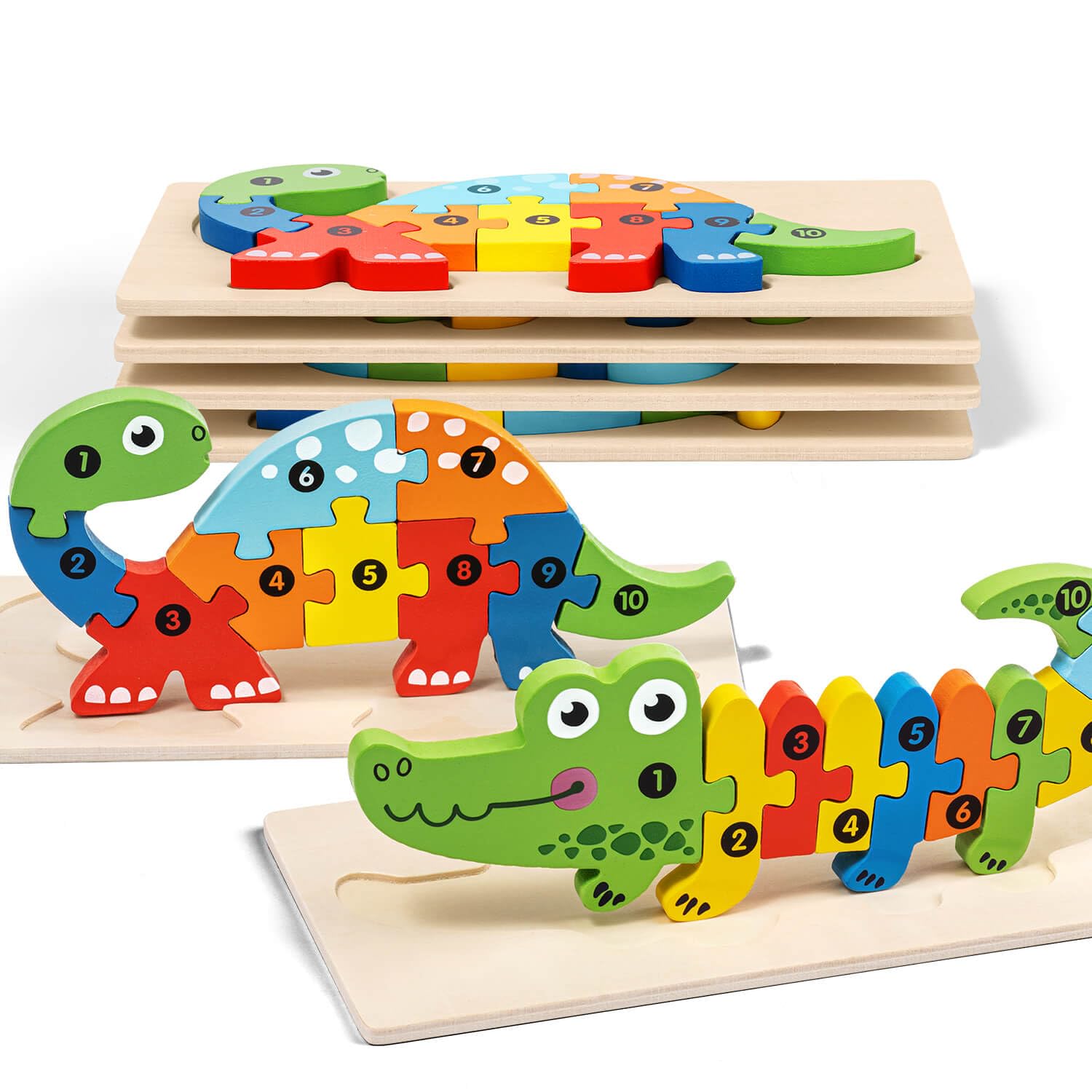 issray Wooden Puzzles for Toddlers, Preschool Animal Puzzles Montessori Toys for 1 2 3 Year Old Boys Girls, Educational Toys with 4 Animal Patterns, Christmas Birthday Gifts for Kids