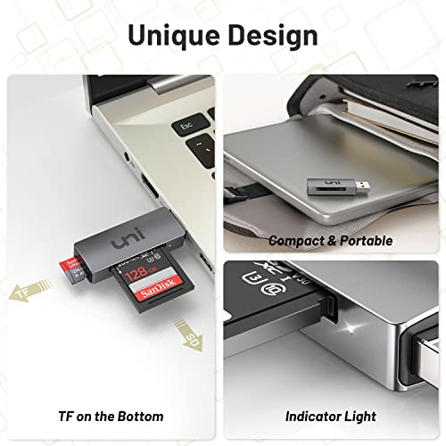 SD Card Reader, uni Micro SD Card Adapter, Mini-Size Aluminum USB 3.0 SD Card Reader Support SD, SDXC, SDHC, MMC, Micro SDXC, Micro SD, Micro SDHC and UHS-I Card, Compatible with Mac/Win/Linux
