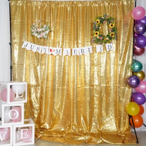 Poise3EHome 4Ft x 7Ft Gold Sequin Backdrop Curtain, Glitter Thick Satin Background Drapes, Sparkly Opaque Photography Curtain, Sequence Xmas Thanksgiving Backdrop for Wedding Party Holiday Decor